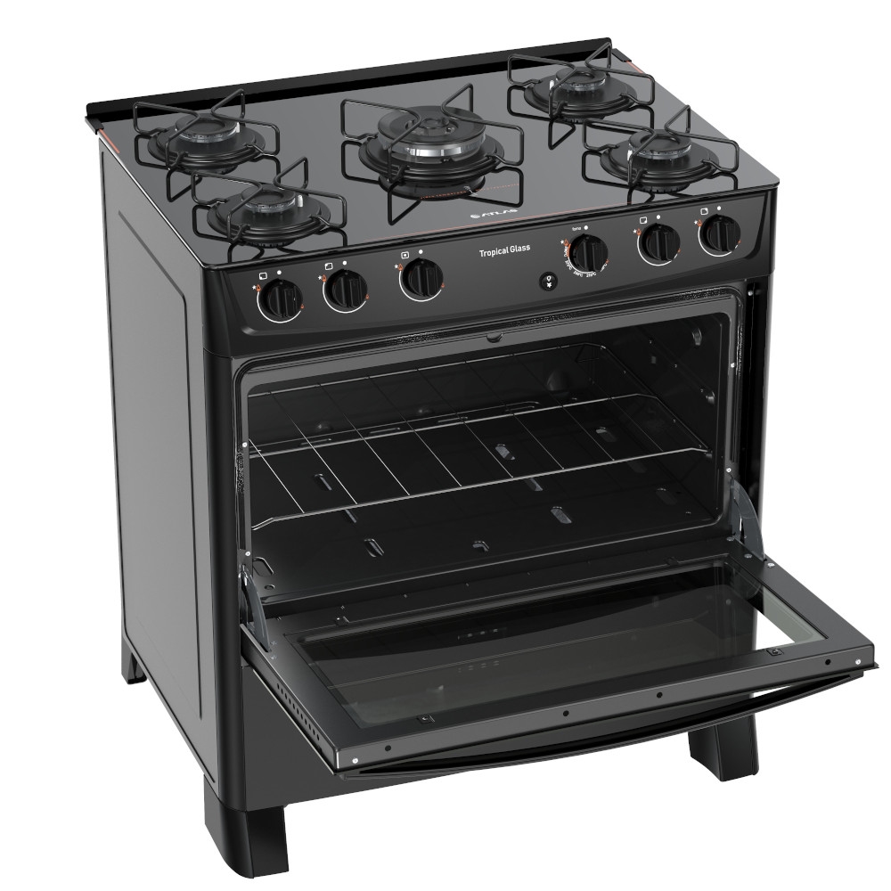 Fogão 5B Atlas Tropical Glass Queimadores Forjados PT | Schumann