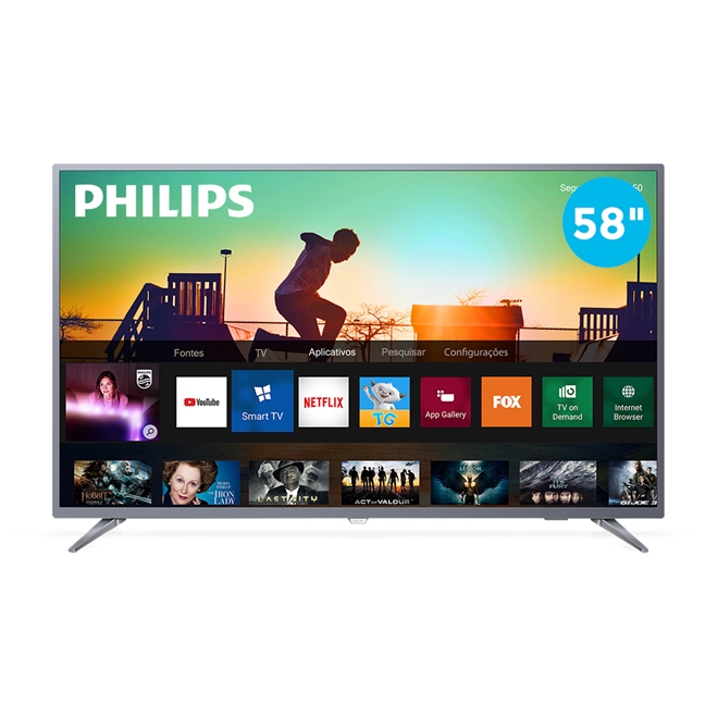 Smart TV 4K 58 Philips LED UHD 58PUG6513/78 HDR 3 HDMI | Schumann