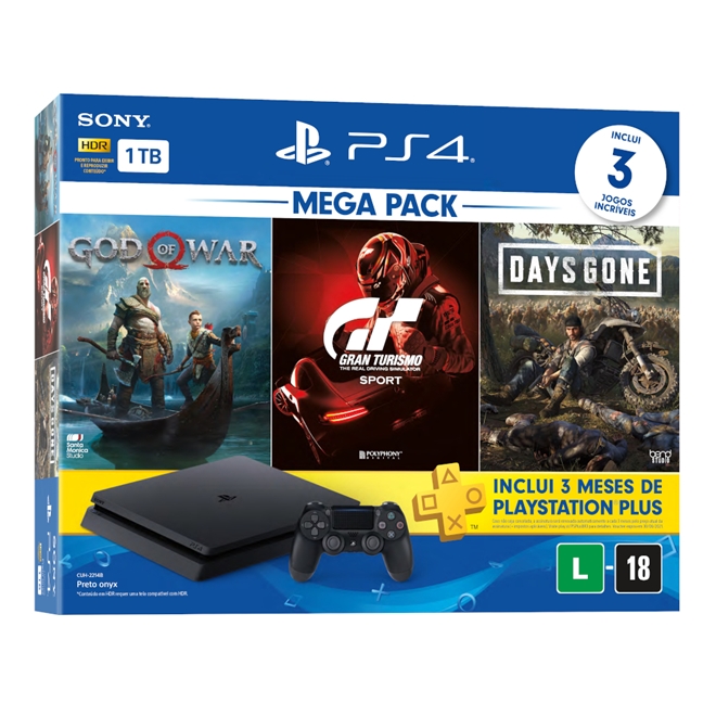 PlayStation 4 Slim Sony 1TB Mega Pack 12 Preto | Schumann