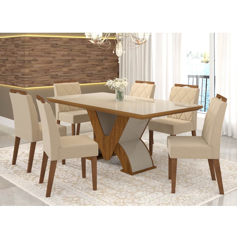 Conjunto Sala de Jantar Viero Austria com 6 Cadeiras V | Schumann