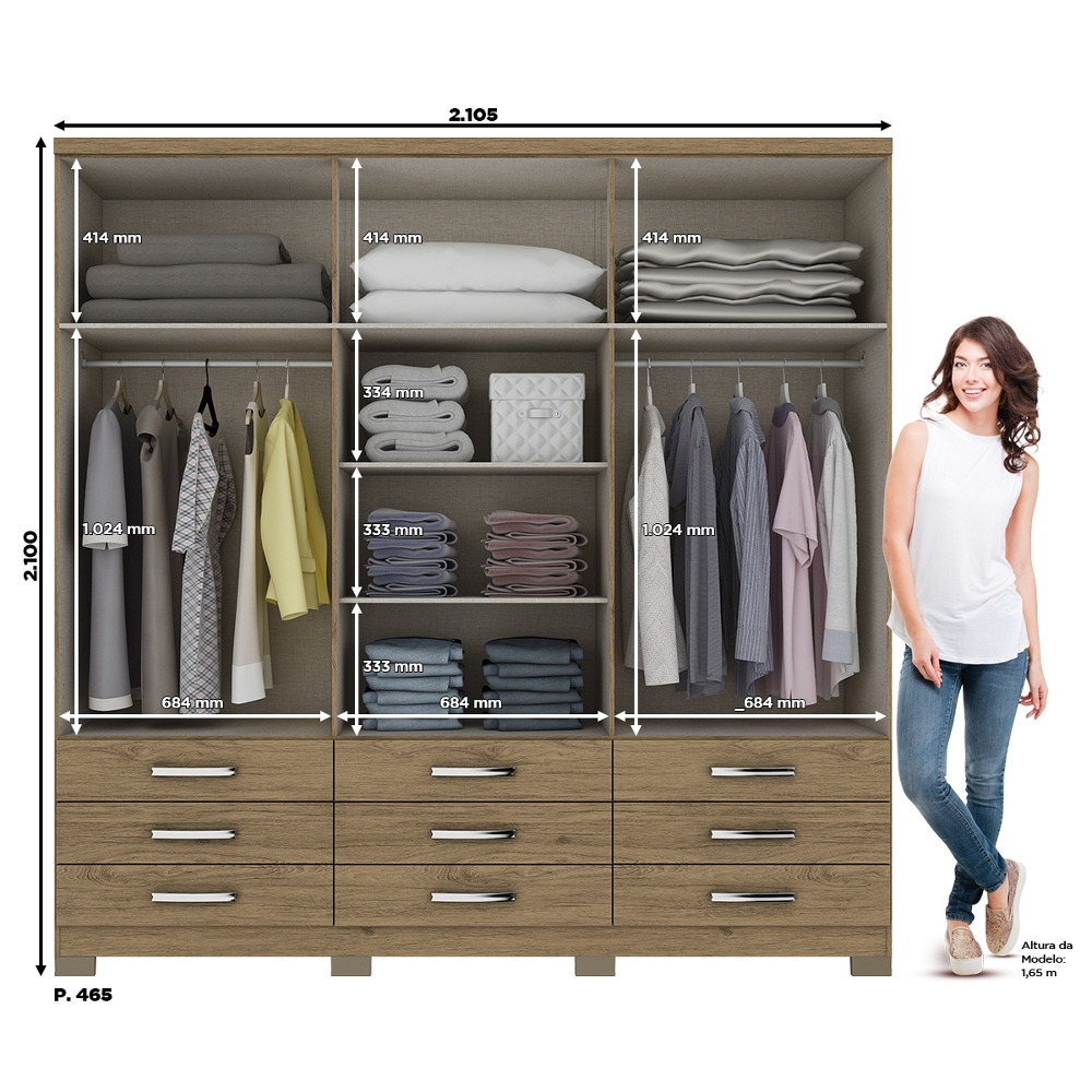 Guarda-Roupa Casal Henn Lara 6 Portas e 9 Gavetas Multisom