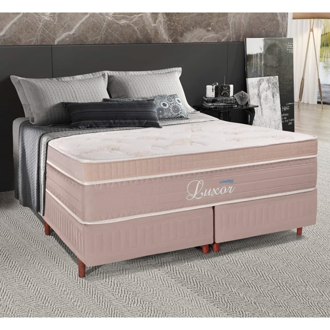 Cama Box King Cristalflex Luxor Suede Molas Ensacadas | Schumann