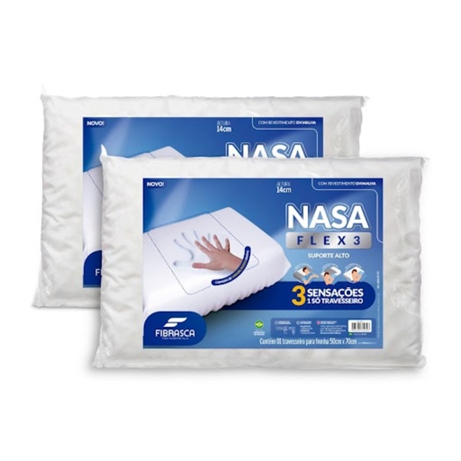 Kit Travesseiros Fibrasca Nasa Flex 3 39x59x14cm 2 Und | Schumann
