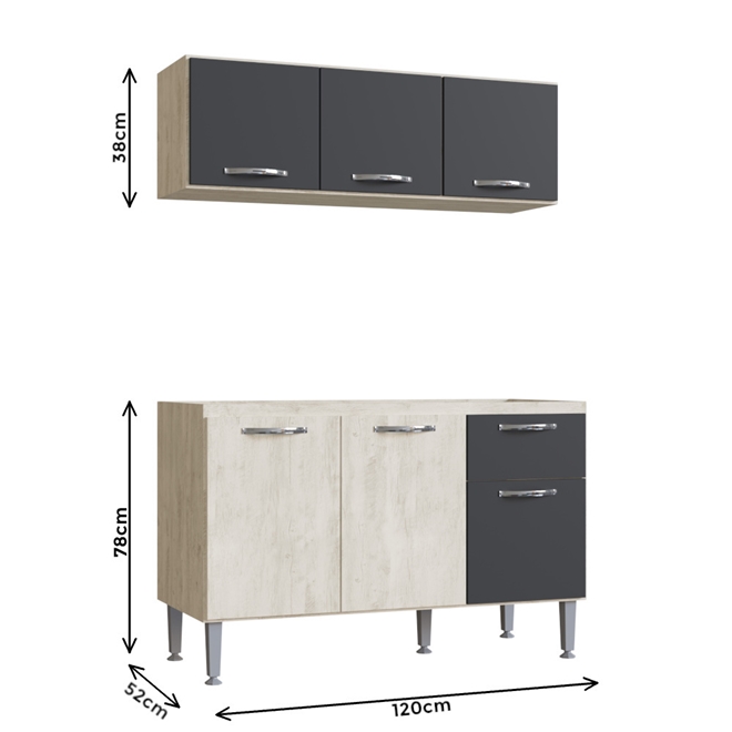 Balcão Pia 3P 1G Armário Aéreo 3P 1,2m IRM Light - Cin | Schumann