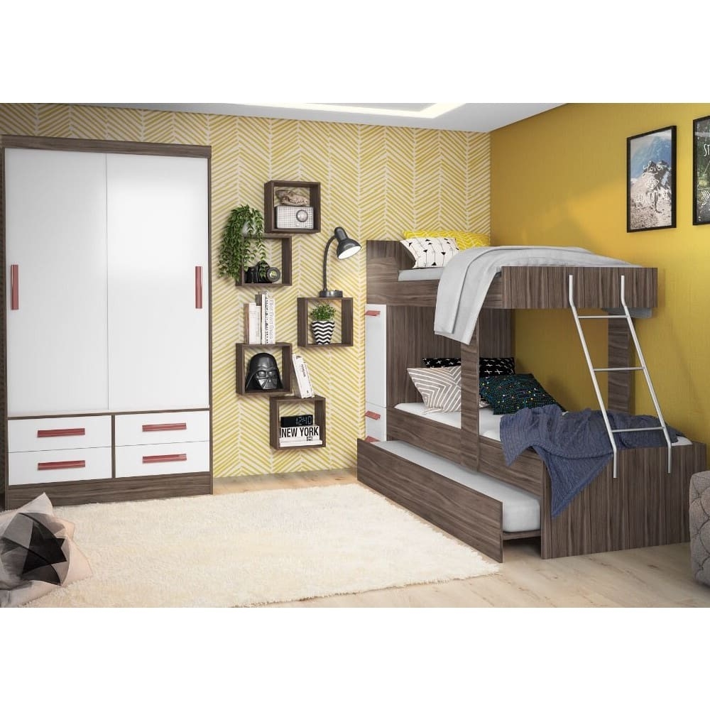 Quarto Infantil Completo Treliche Percasa Marrom/Branc | Schumann