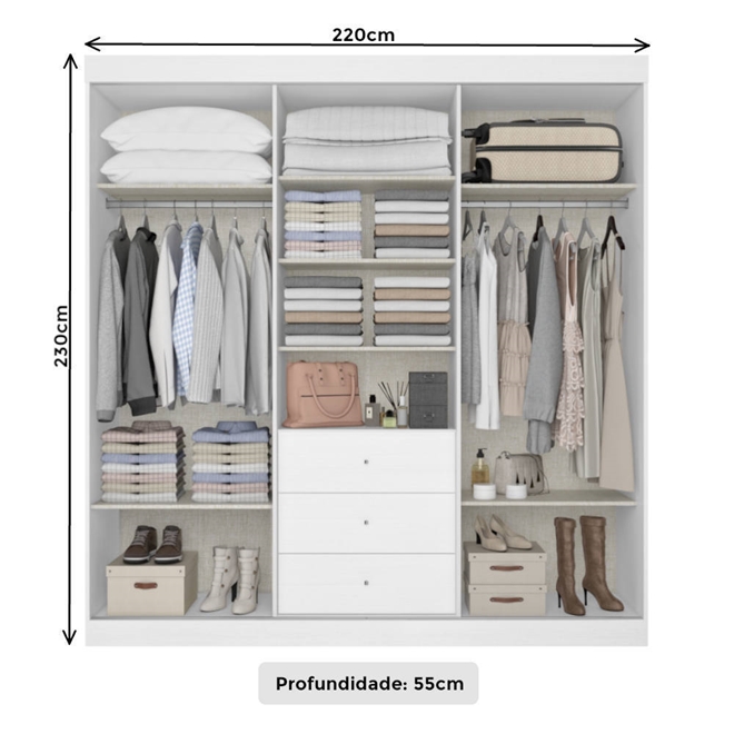 Guarda-Roupa Casal com Espelho 4 Portas 3 Gavetas THB | Schumann