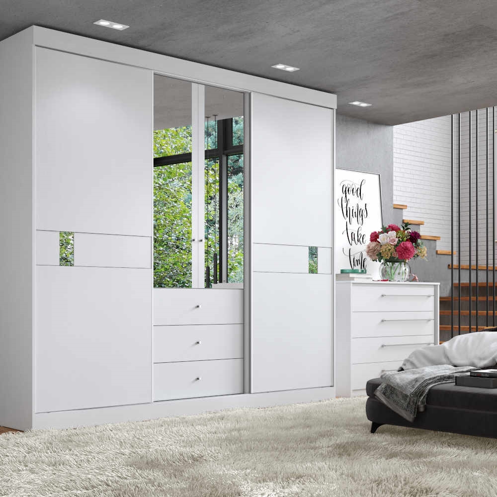 Guarda-Roupa Casal com Espelho 4 Portas 3 Gavetas THB | Schumann