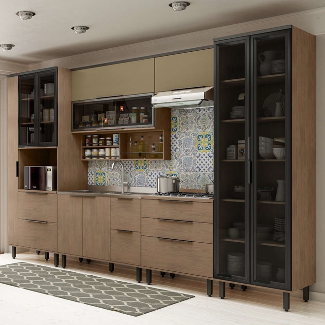 Cozinha Completa 12P 7G Visão Moveis Habitat - Nogal/A | Schumann