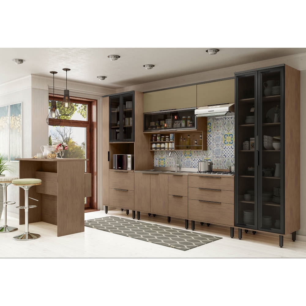 Cozinha Completa 12P 7G Visão Moveis Habitat - Nogal/A Multisom