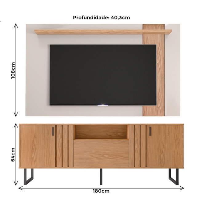 Rack Juruá com Painel Leme para TV até 70 Polegadas Co | Schumann