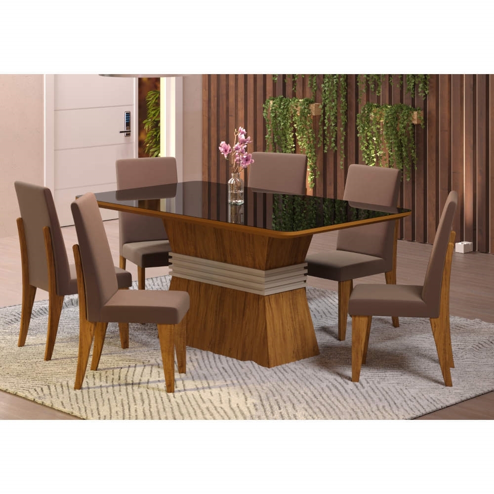 Conjunto Mesa de Jantar Everest Y com Vidro e 6 Cadeir | Schumann