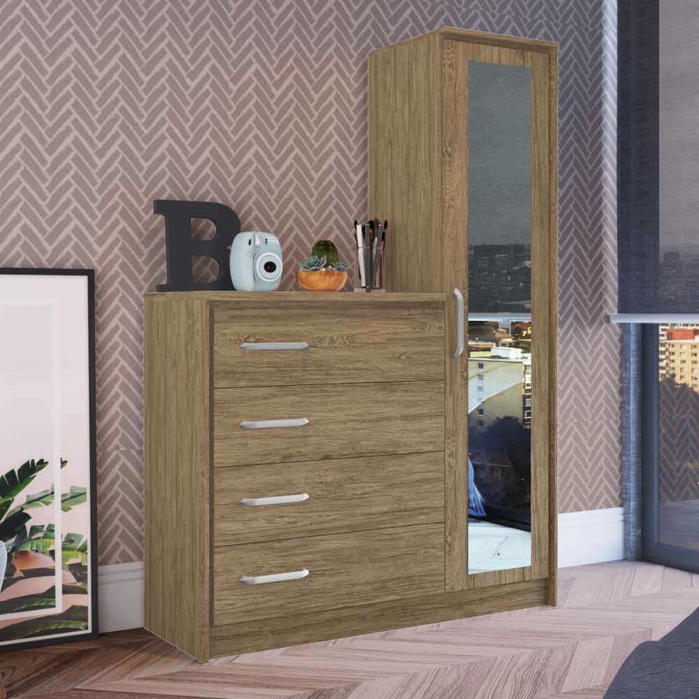 Cômoda 4 Gavetas 1 Porta com Espelho Decibal Cristal | Schumann