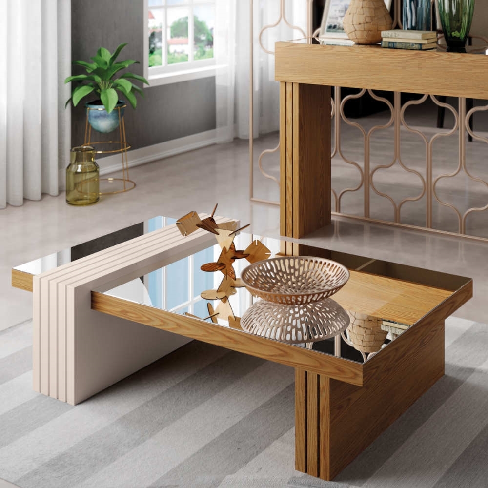 Mesa de Centro Retangular com Espelho HB Móveis Luna Multisom