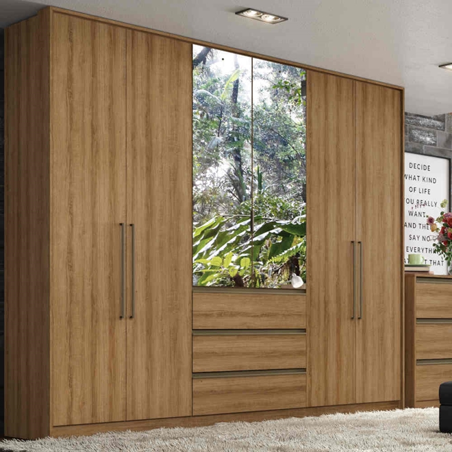 Guarda-Roupa Casal com Espelho 6 Portas 3 Gavetas THB Multisom