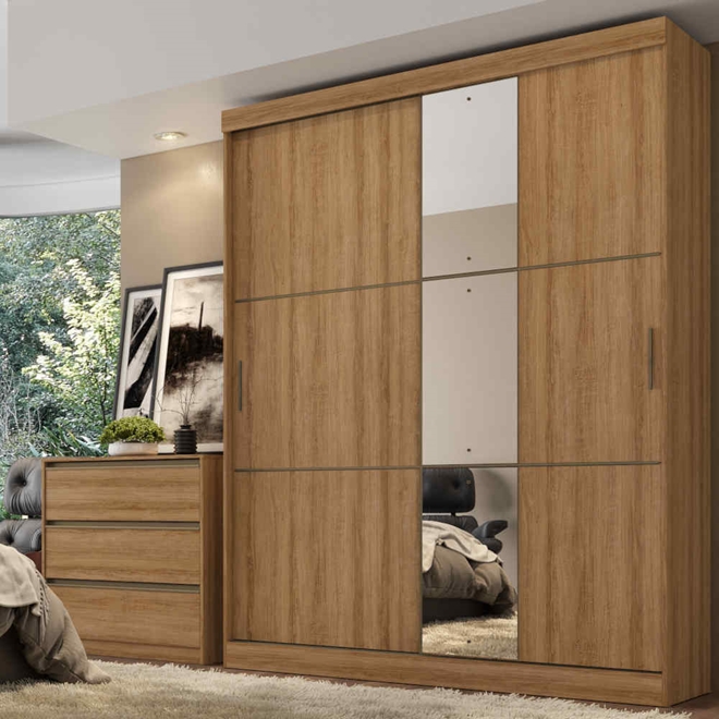 Guarda-Roupa Casal com Espelho 2 Portas 2 Gavetas THB | Schumann