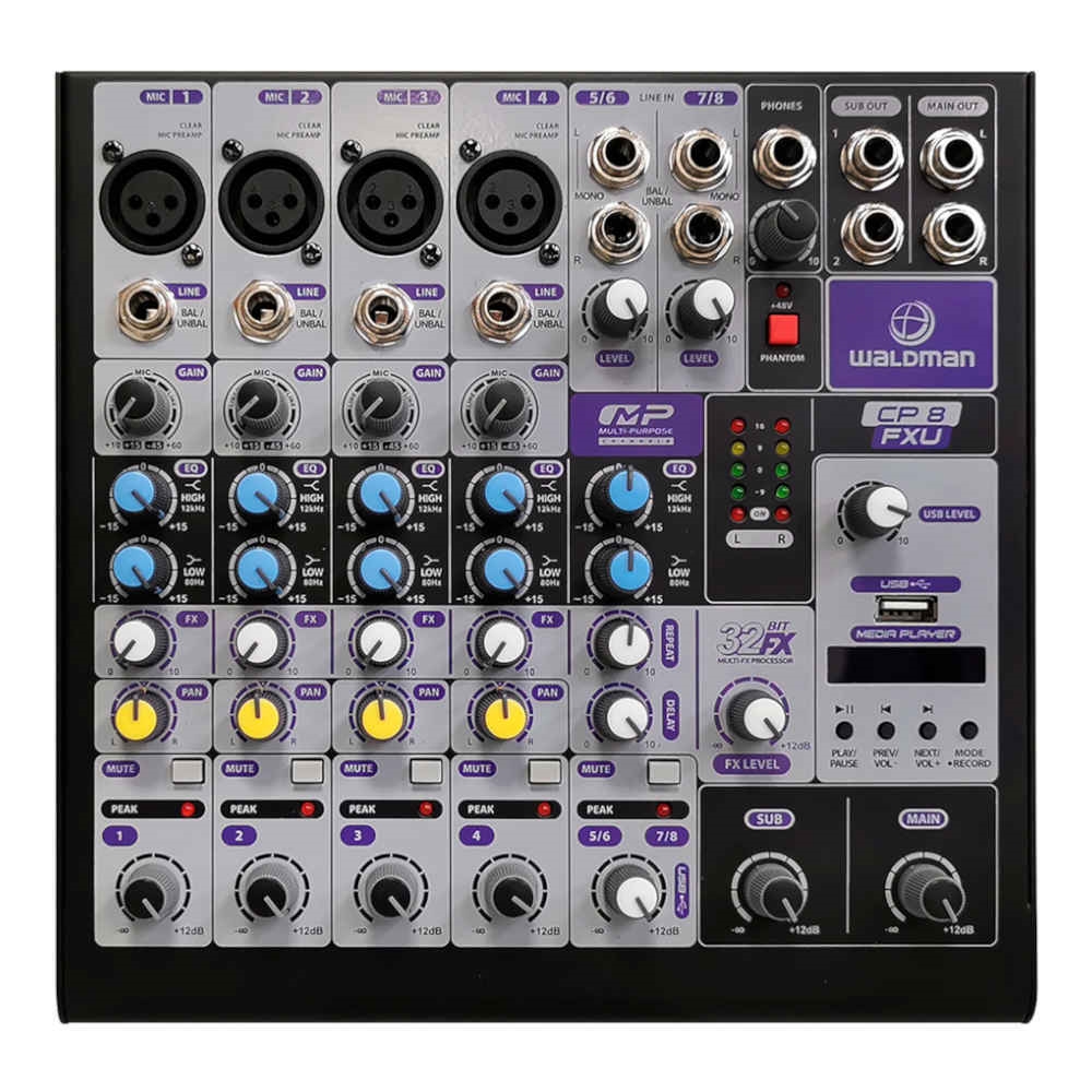 Mesa de Som Waldman CP8FXU 8 Canais Azul/Cinza Bivolt | Schumann