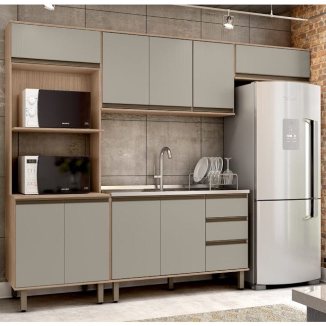 Cozinha Completa 9 Portas MX Móveis Vicenza Havana/Tau | Schumann