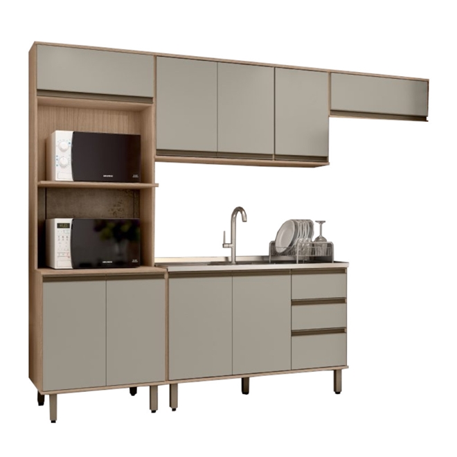 Cozinha Completa 9 Portas MX Móveis Vicenza Havana/Tau | Schumann