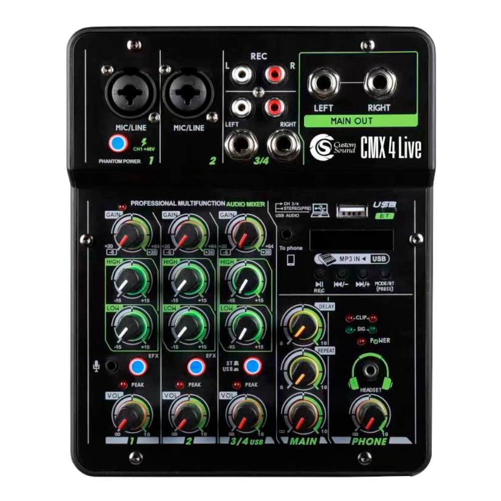 Mixer Custom Sound CMX 4Live 4 Canais Bluetooth Preto Multisom