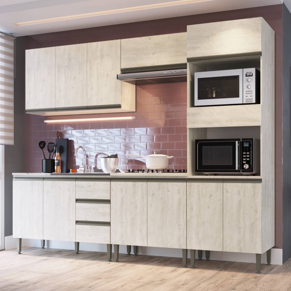 Cozinha Completa 12 Portas 3 Gavetas IRM Greta - Crema | Schumann