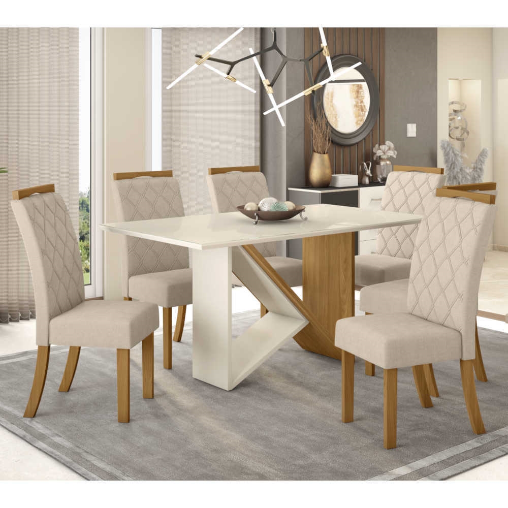 Conj Mesa de Jantar Iasmin c/vid e 6 Cad Bella Henn - | Schumann