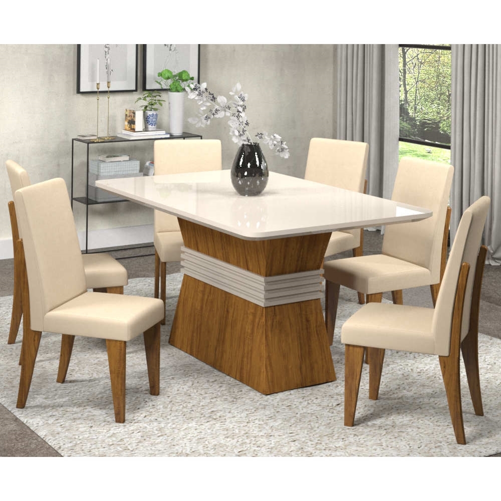 Conjunto Mesa de Jantar Everest 1600 Y com Vidro e 6 C | Schumann