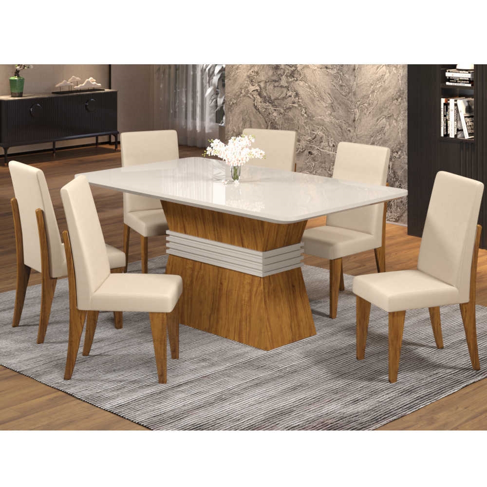 Conjunto Mesa de Jantar Everest Y com Vidro e 6 Cadeir | Schumann