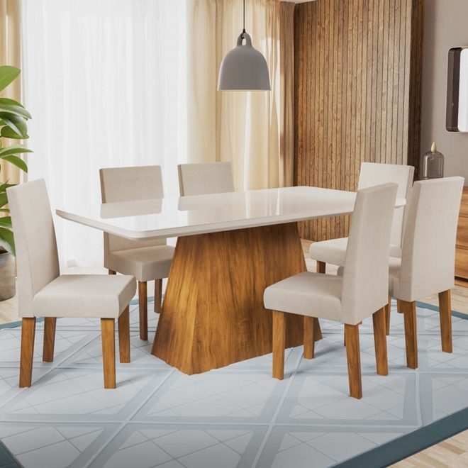 Conjunto Mesa de Jantar Selena V com Vidro e 6 Cadeira | Schumann