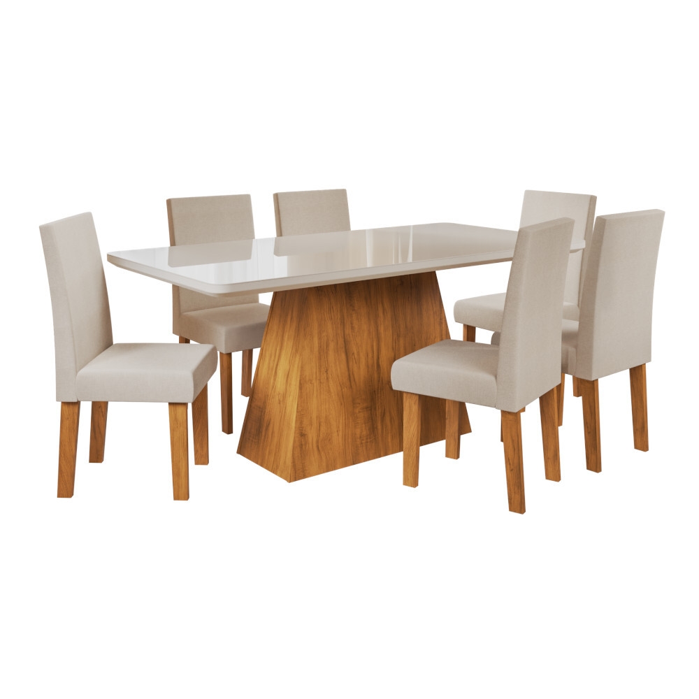 Conjunto Mesa de Jantar Selena V com Vidro e 6 Cadeira | Schumann