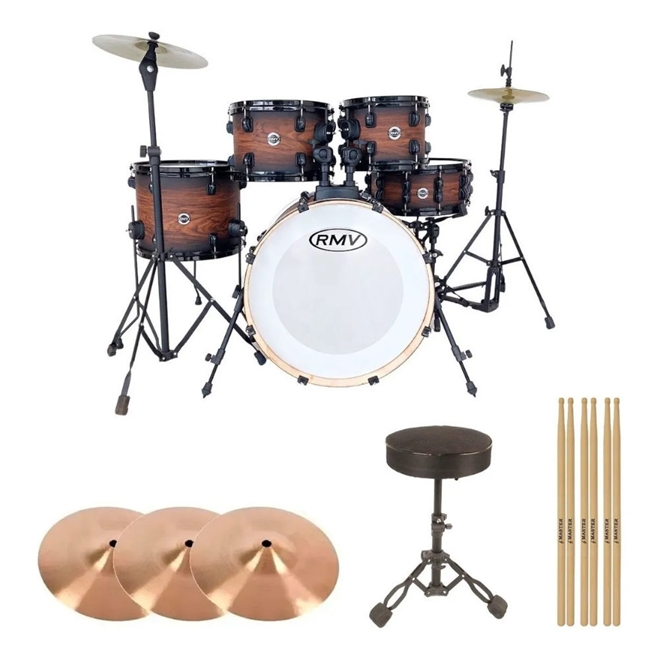 Bateria Acústica RMV PBCS22068 Bumbo 22” com Banco Pr Multisom