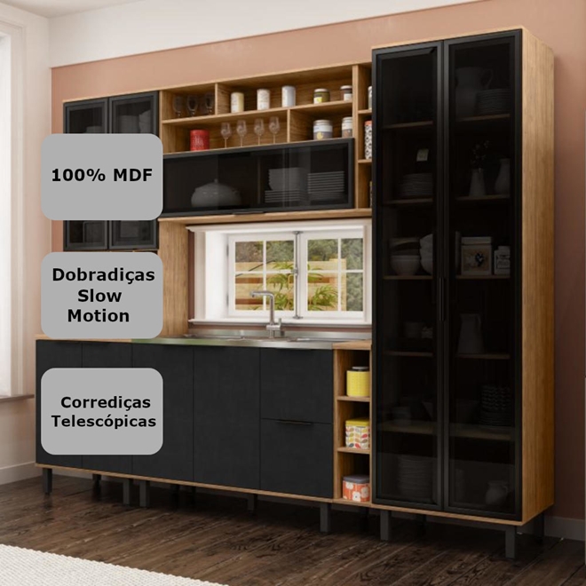 Cozinha Completa 9 Portas 3 Gavetas MX Móveis Toscana Multisom