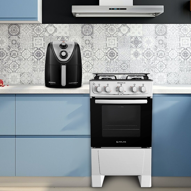 Fogão 4Bocas Atlas Mônaco Plus e Air Fryer Mondial AFN Multisom