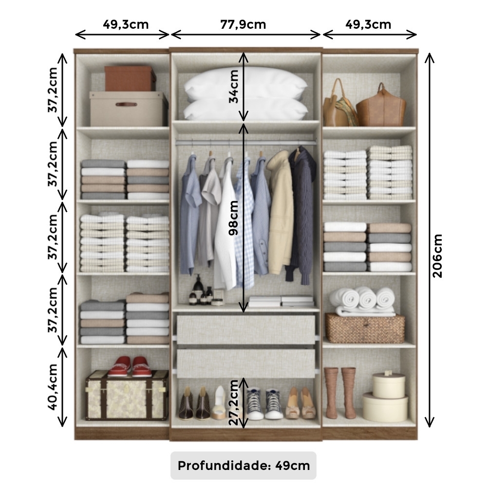 Guarda-Roupa 4P 2G THB Splendore Prancha Philco Chrome | Schumann
