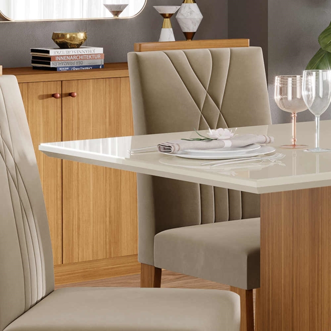 Conj Mesa de Jantar Ana com Vidro e 4 Cadeiras Nicole | Schumann