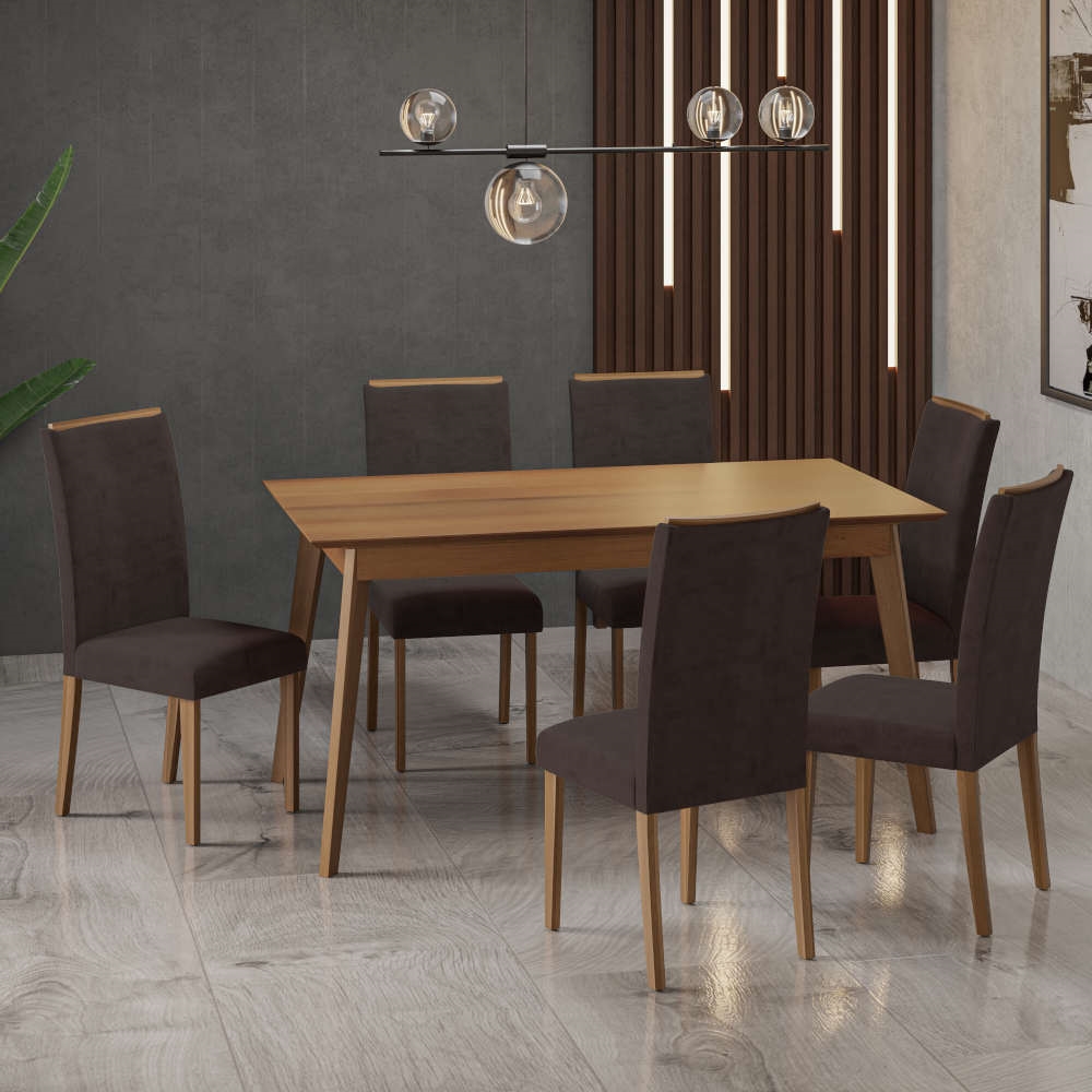 Conjunto Mesa Jantar 6 Cadeiras Topázio Dobuê Imbuia/C Multisom