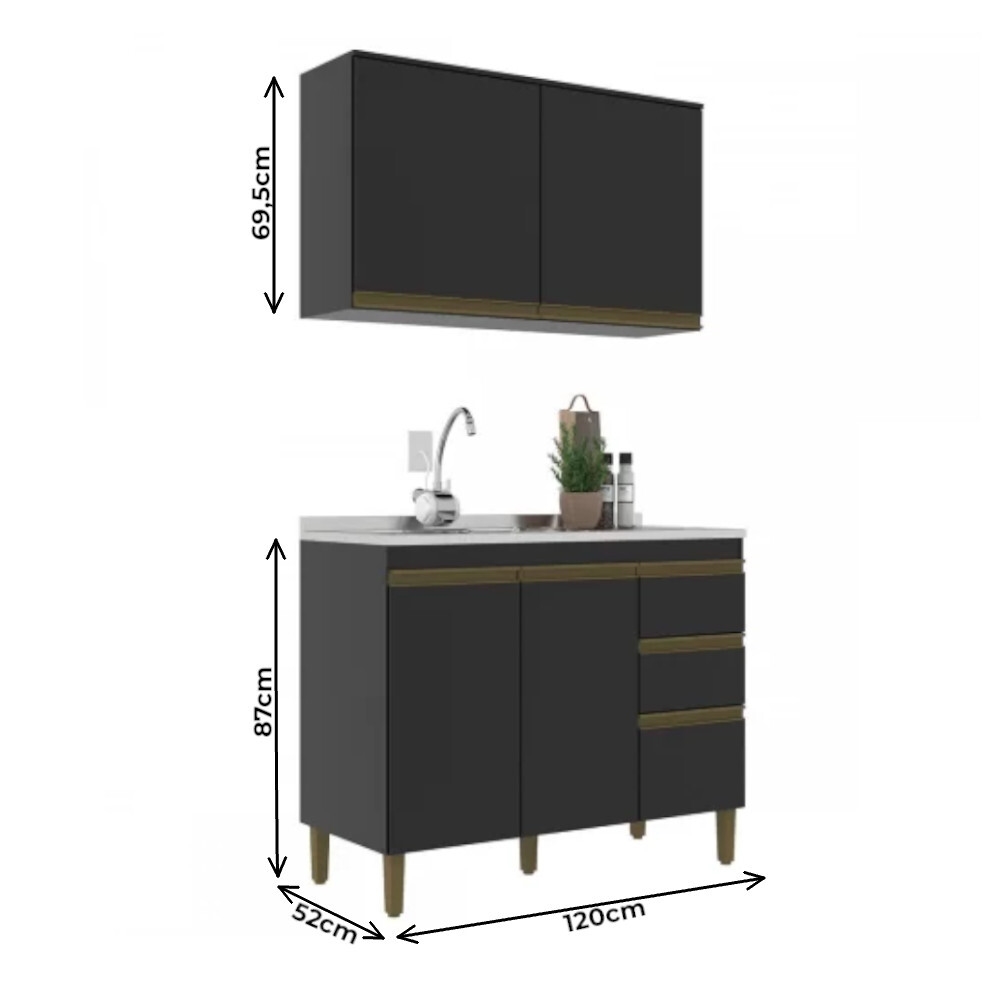 Balcão Pia 2P 3G Aéreo 2P 1,2m J Carvalho Cecilia Pre | Schumann