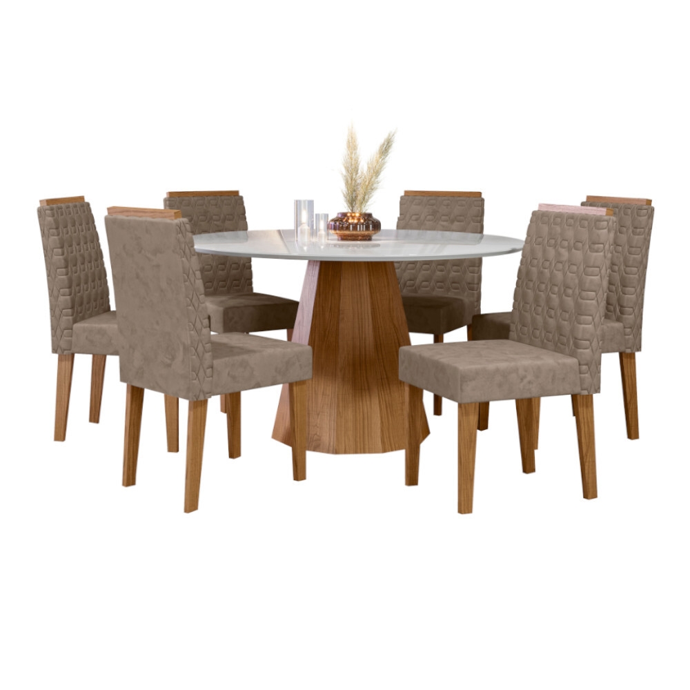 Mesa de Jantar Isis 100% MDF c/Vidro 6 Cad Berlim New | Schumann