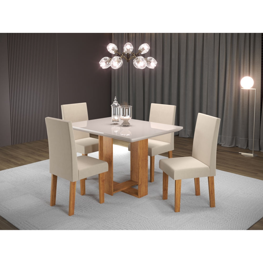 Conjunto Mesa de Jantar Vicenza V com Vidro e 4 Cadeir | Schumann