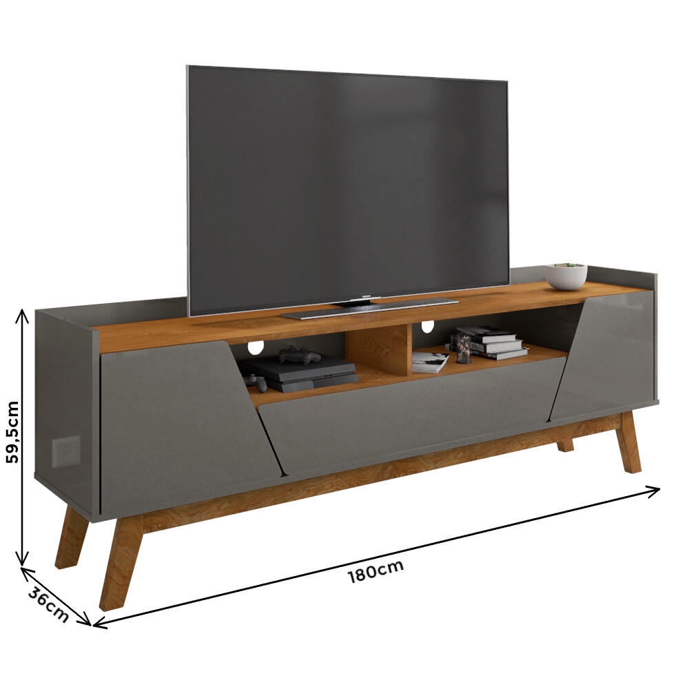 Rack para TV até 70 Polegadas 1,8m Pés em Madeira Maci | Schumann