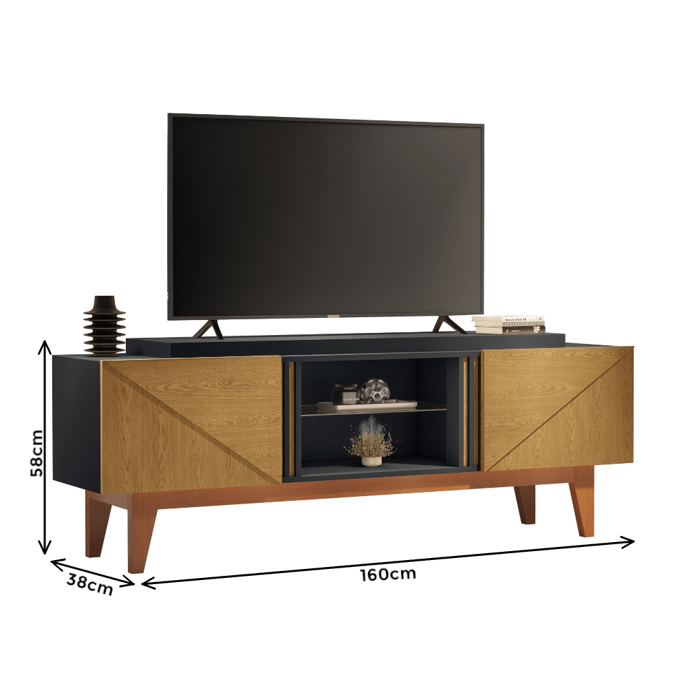 Rack para TV até 60 Polegadas 1,6m Pés em Madeira Maci | Schumann