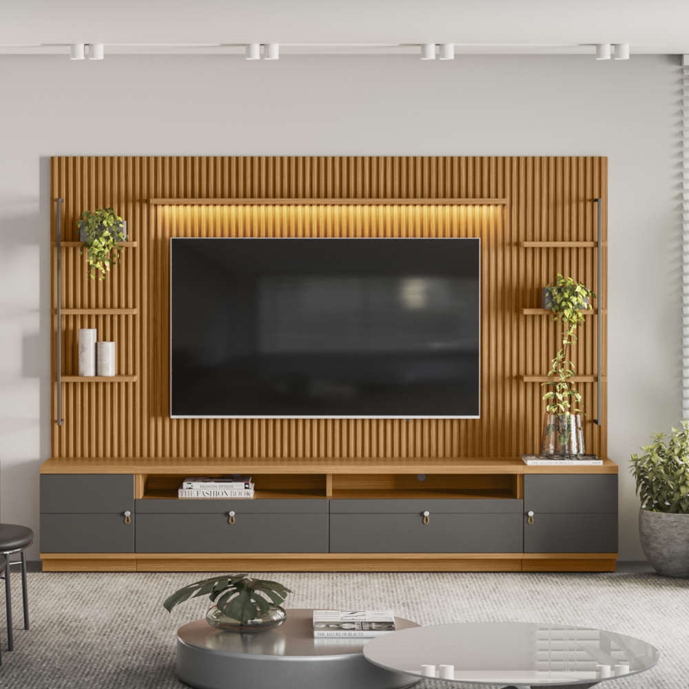 Rack com Painel e 2 Módulos Laterais para TV até 75 Po | Schumann