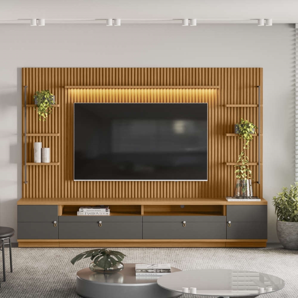 Rack com Painel e 2 Módulos Laterais para TV até 75 Po | Schumann