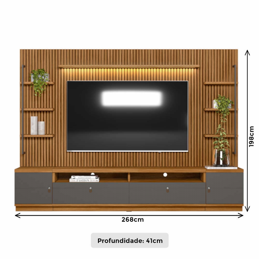 Rack com Painel e 2 Módulos Laterais para TV até 75 Po | Schumann