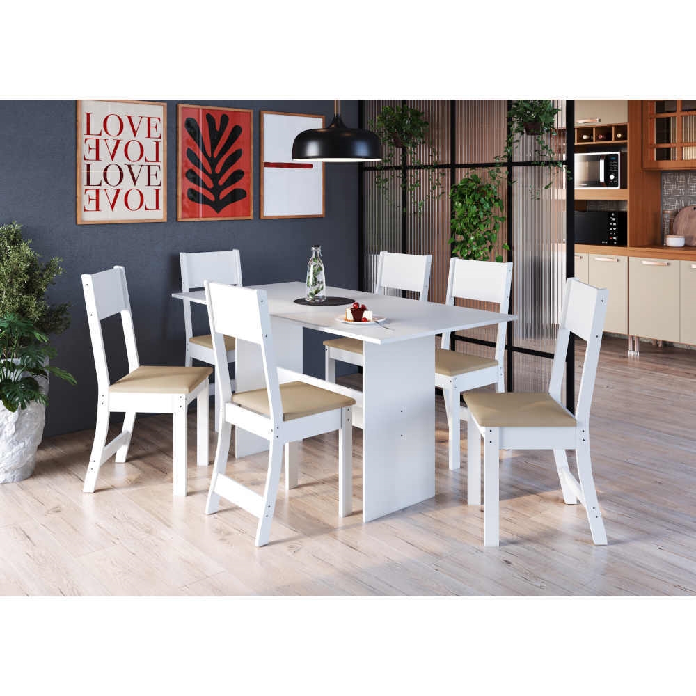 Conjunto Mesa de Jantar e 6 Cadeiras Karla Indekes | Schumann
