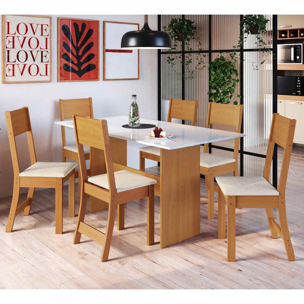 Conjunto Mesa de Jantar e 6 Cadeiras Karla Indekes | Schumann