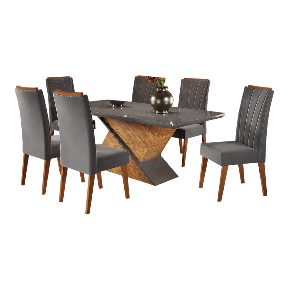 Conjunto Mesa de Jantar Aurora 6C Safira Viero Mel/Gra | Schumann
