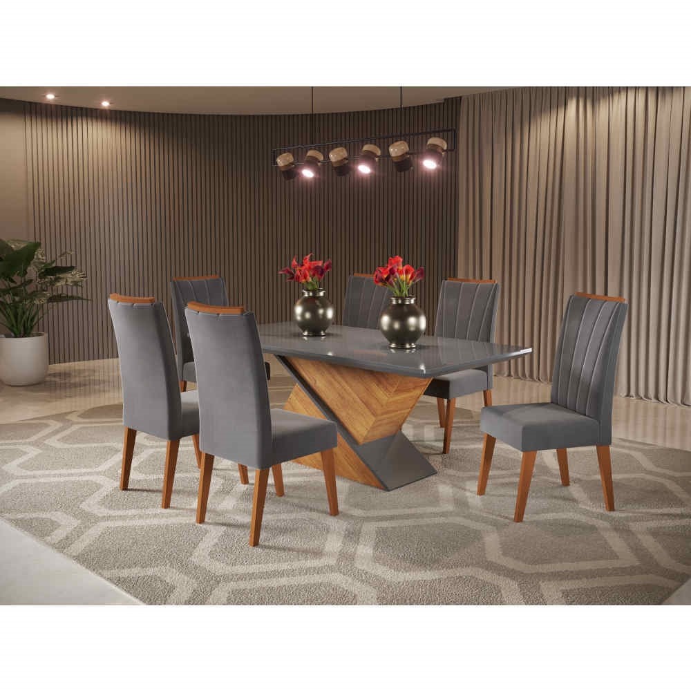 Conjunto Mesa de Jantar Aurora 6C Safira Viero Mel/Gra | Schumann