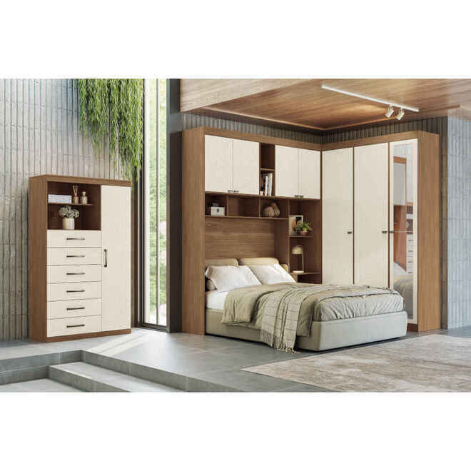 Guarda-Roupa Modulado de Canto Reto com Espelho 7 Port Multisom
