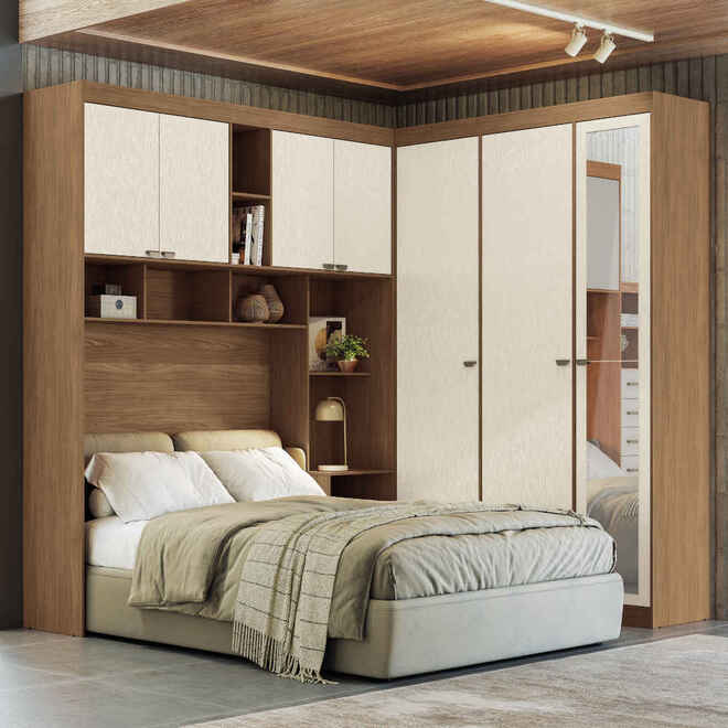 Guarda-Roupa Modulado de Canto Reto com Espelho 7 Port Multisom